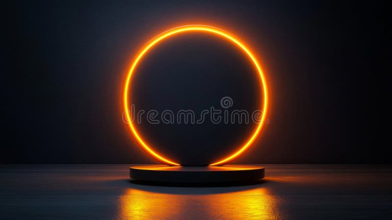 Glowing Orange Neon Circle in Dark Room Stock Illustration ...