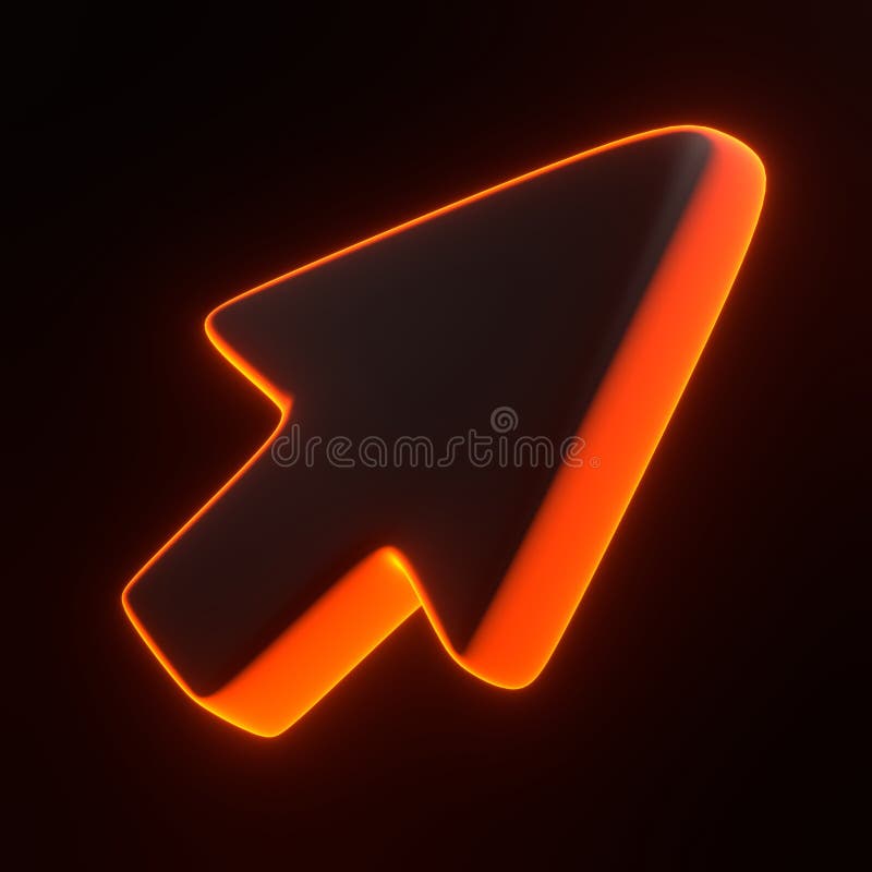 Glowing Orange Neon Cursor Icon on Dark Background Stock Illustration ...