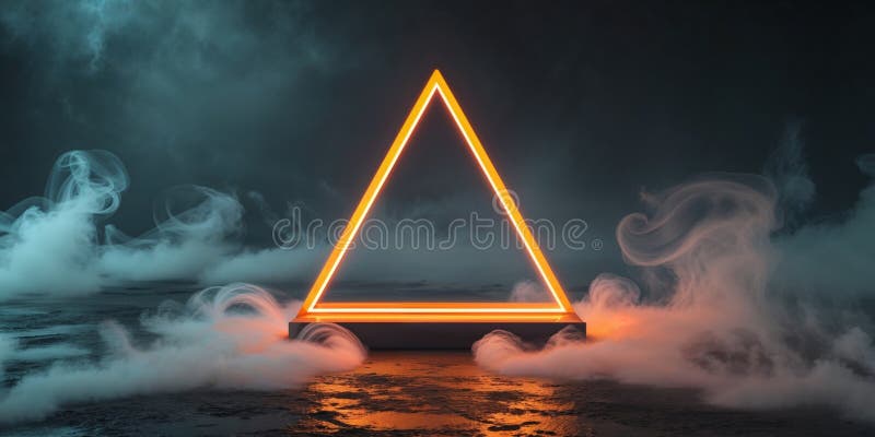 Glowing Orange Neon Triangle in Dark Smoky Background. Stock Photo ...