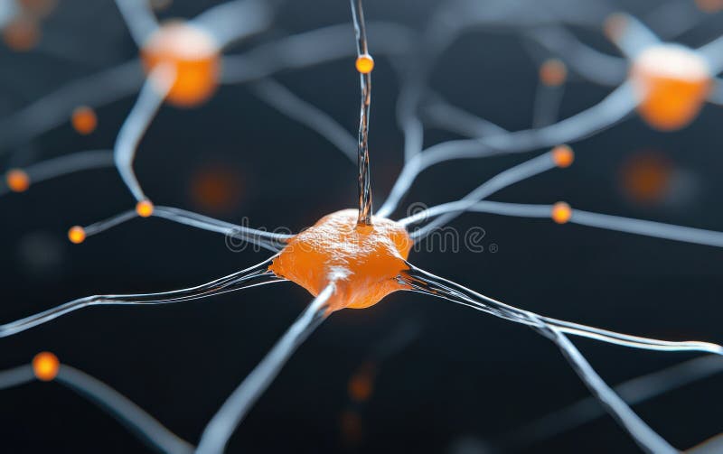 Glowing Orange Neuron Network Microscopic View Stock Illustration ...