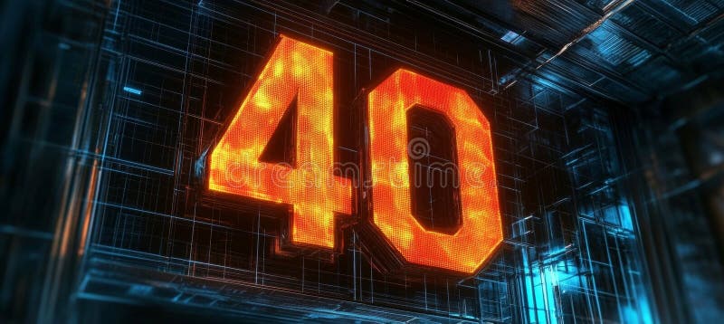 Glowing Orange Number 40 in 3D on Futuristic Digital Abstract ...