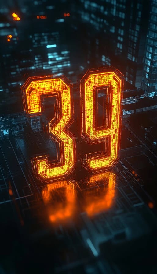Glowing Orange Number 39 on Metallic Background with Blue and Orange ...
