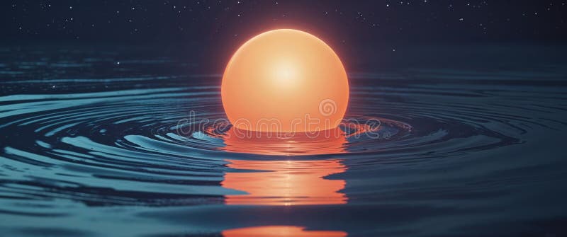 Glowing Orange Orb Floating on Water Creates Mystical Night Scene Stock ...