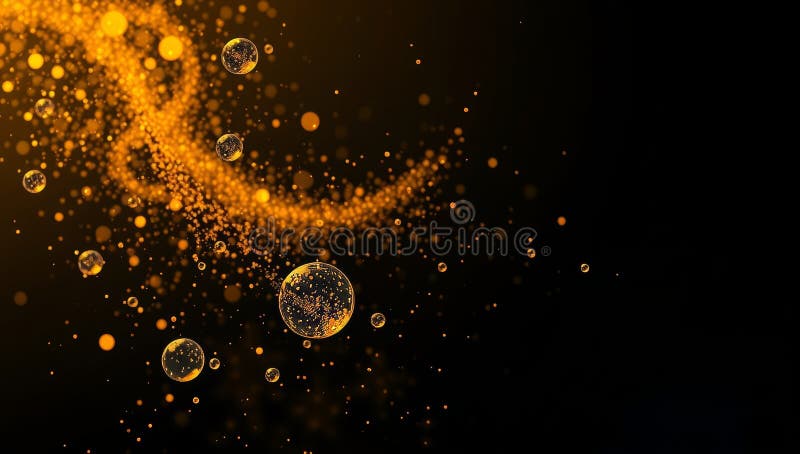 Glowing Orange Particles and Bubbles in Dark Abstract Space Background ...