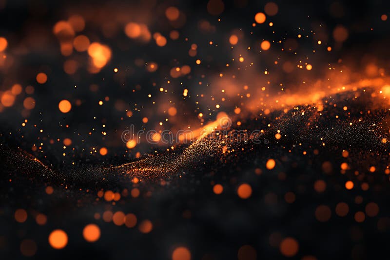 Glowing Orange Particles Floating Over Dark Surface Stock Illustration ...