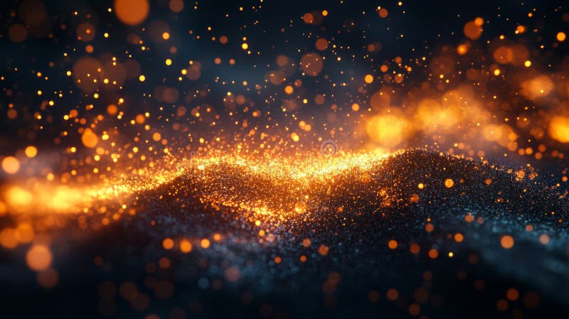 Glowing Orange Particles Form a Dark Landscape Stock Illustration ...