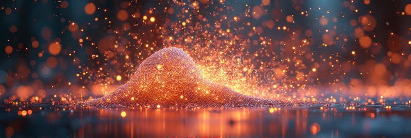 Glowing Orange Particles Surrounding Mound in Dark Bokeh Background ...