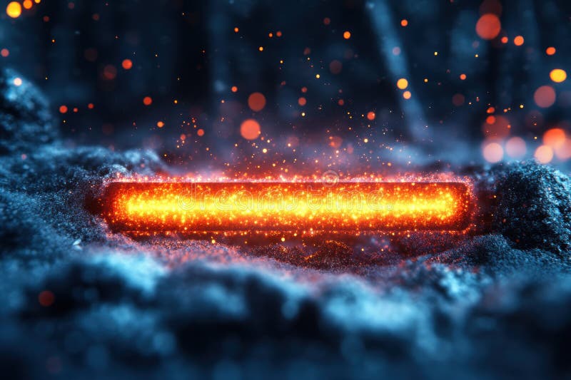 Glowing Orange Progress Bar Surrounded by Sparkling Particles and Dark ...