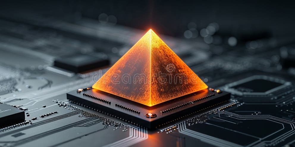 Glowing Orange Pyramid on a Circuit Board Stock Image - Image of ...