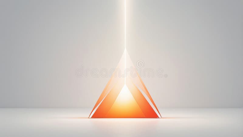 A Glowing Orange Pyramid Sits on a White Surface with a Beam of Light ...