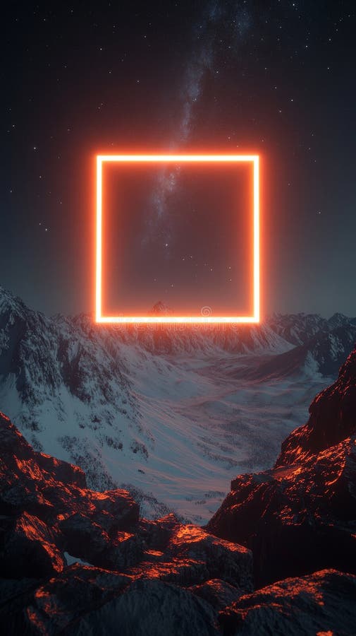 A Glowing Orange Rectangular Frame in a Stunning Mountain Landscape ...