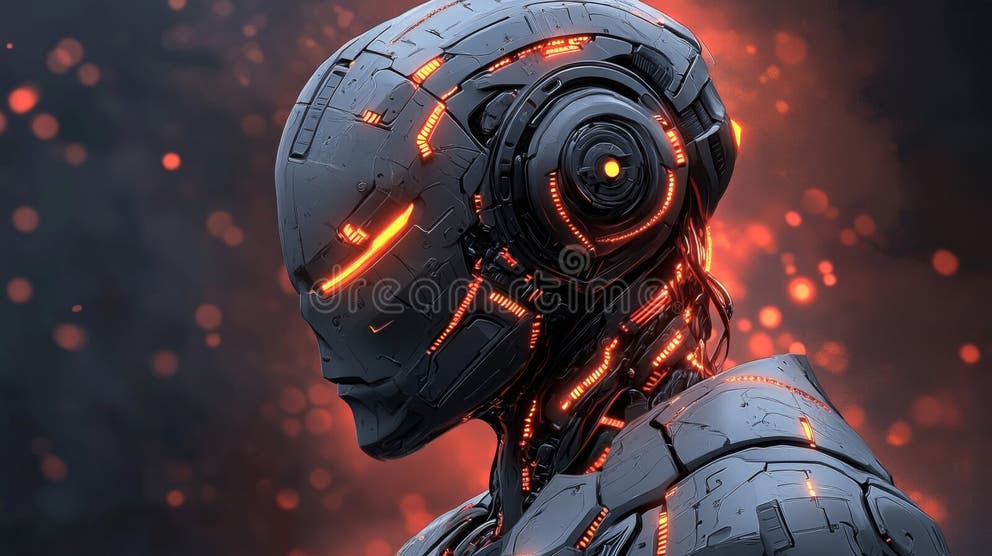 Glowing Orange Robot Head Profile Stock Illustration - Illustration of ...