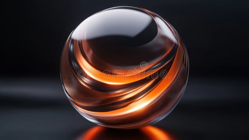 Glowing Orange Rotating Inside Transparent Ball on Dark Background ...