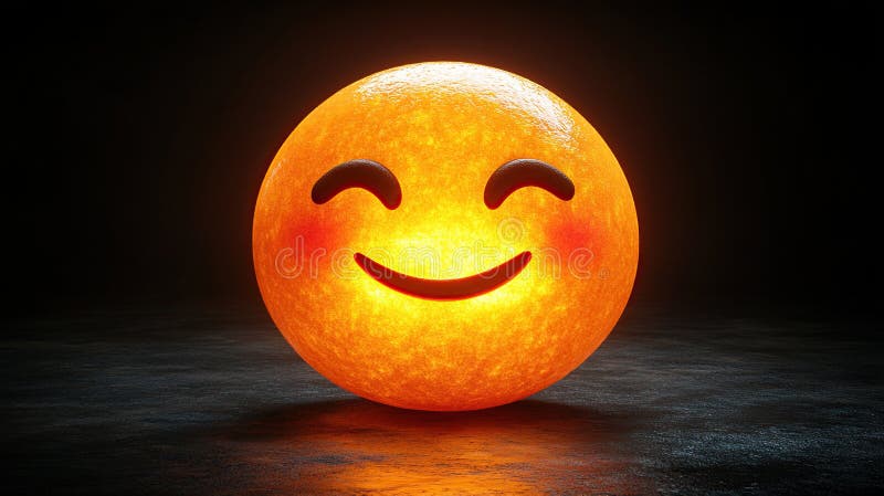 A Glowing Orange Sphere with a Smiling Face Emoticon Stock Illustration ...