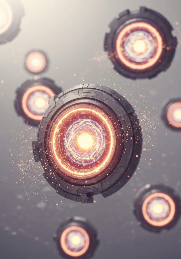 Glowing Orange Spheres Floating in Grey Space Stock Illustration ...
