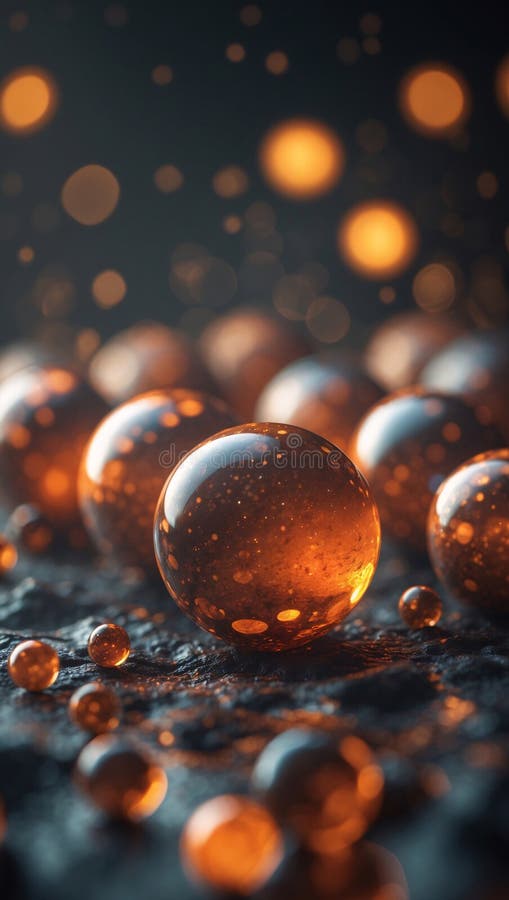 Glowing Orange Spheres Scattered on a Dark Textured Surface with ...