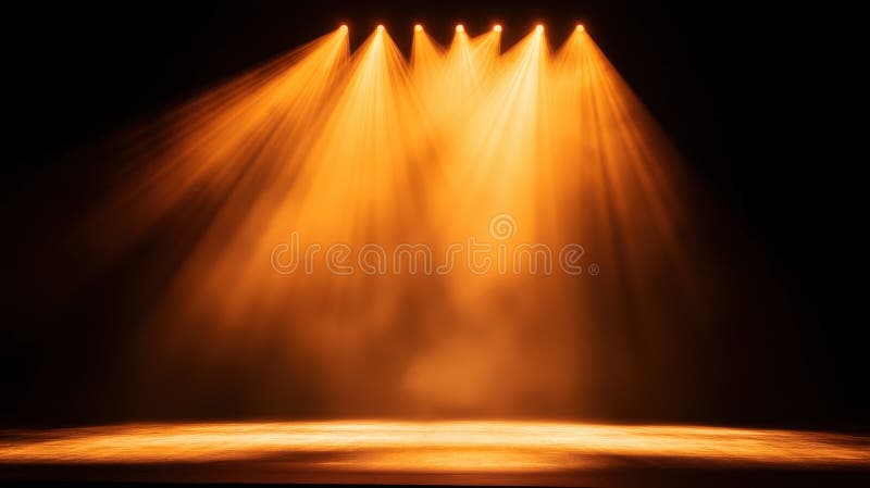 Glowing Orange Spotlights Casting Dramatic Shadows through Smoke ...