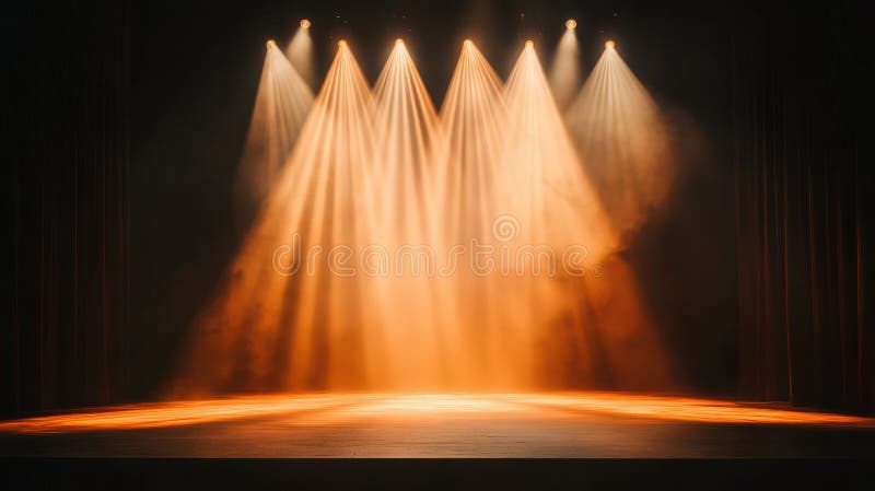 Glowing Orange Spotlights Casting Dramatic Shadows through Smoke ...
