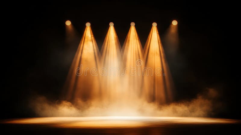 Glowing Orange Spotlights Casting Dramatic Shadows through Smoke ...
