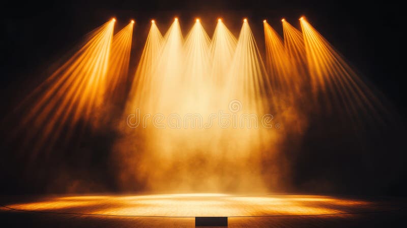 Glowing Orange Spotlights Casting Dramatic Shadows through Smoke ...
