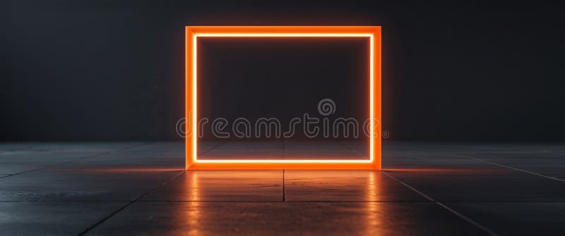 Glowing Orange Square Frame on Dark Floor Stock Photo - Image of ...