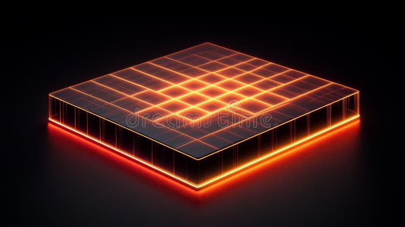 Glowing Orange Square Grid Pattern on Black Background in a High Tech Isometric Design Stock ...