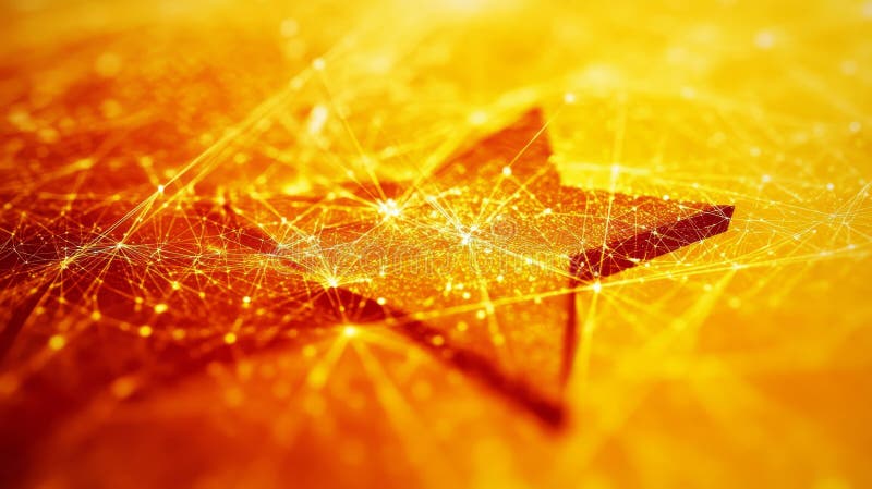 Glowing Orange Star Shape on Network Connections, Digital ...