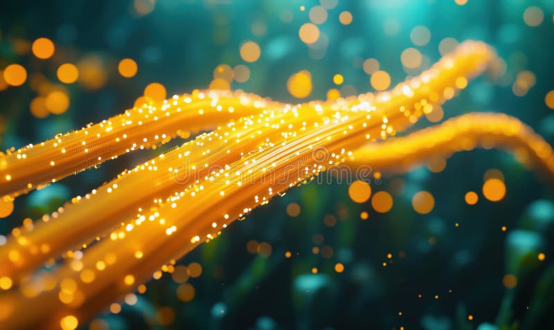 Glowing Orange Strands with Sparkling Particles in a Dreamy Underwater ...