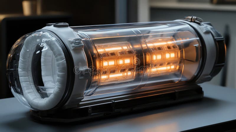 Glowing Orange Transparent Electronic Device on Dark Surface Stock ...