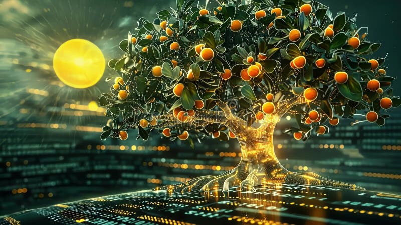 Glowing Orange Tree Growing from Big Data Representing Machine Learning ...