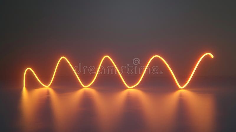 Glowing Orange Waveform on Dark Reflective Surface Stock Photo - Image ...