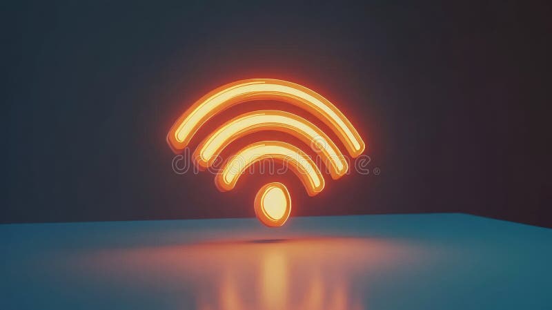 Glowing Orange Wifi Symbol on a Blue Background, Wireless Network Icon ...