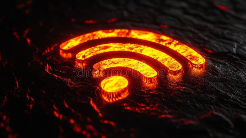 Glowing Orange Wifi Symbol on Dark Scaly Surface, Illuminated Texture ...