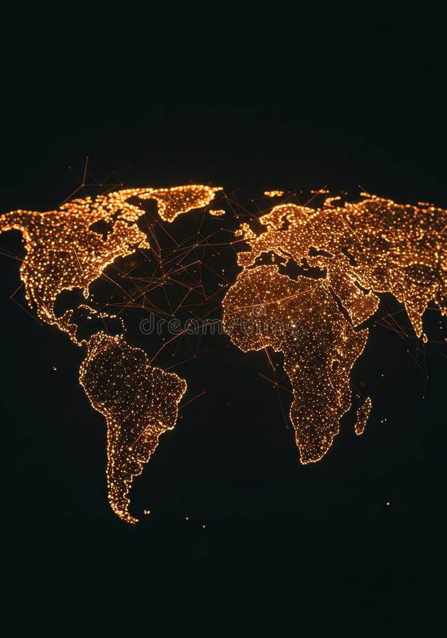 Glowing Orange World Map Network Connections Stock Illustration ...