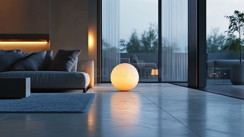 A Glowing Orb in the Corner of a Modern Living Room on a Smooth Stock ...
