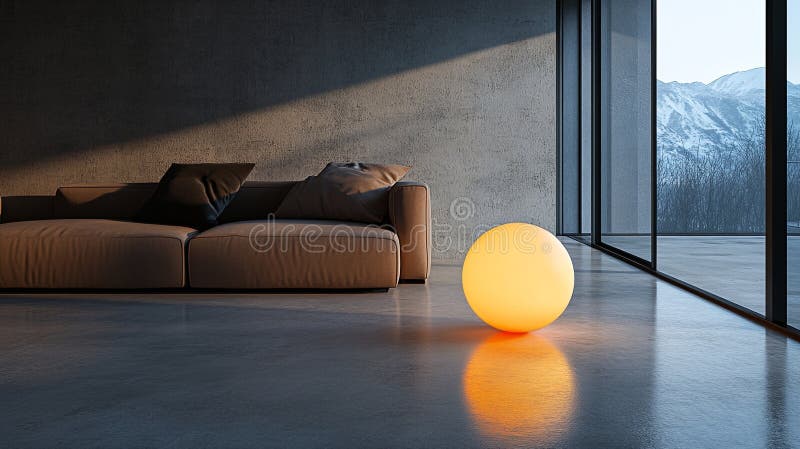 A Glowing Orb in the Corner of a Modern Living Room on a Smooth Stock ...