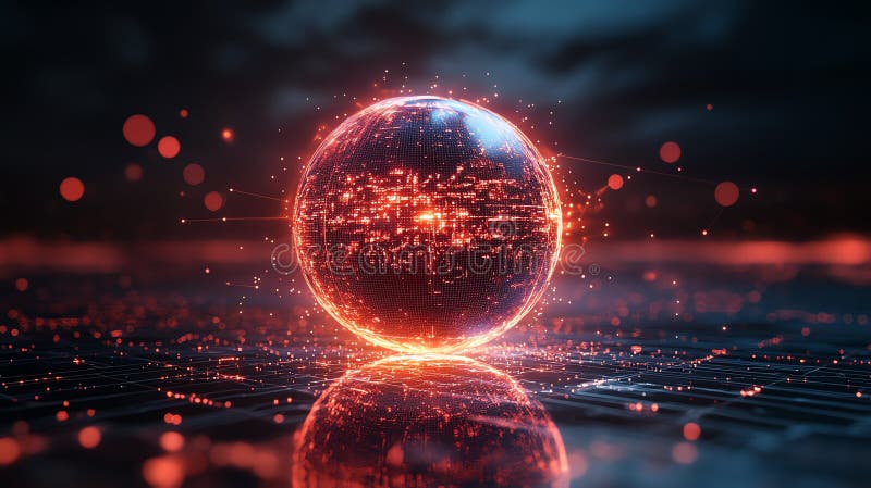 A Glowing Orb with Digital Particles in a Futuristic Setting Stock ...