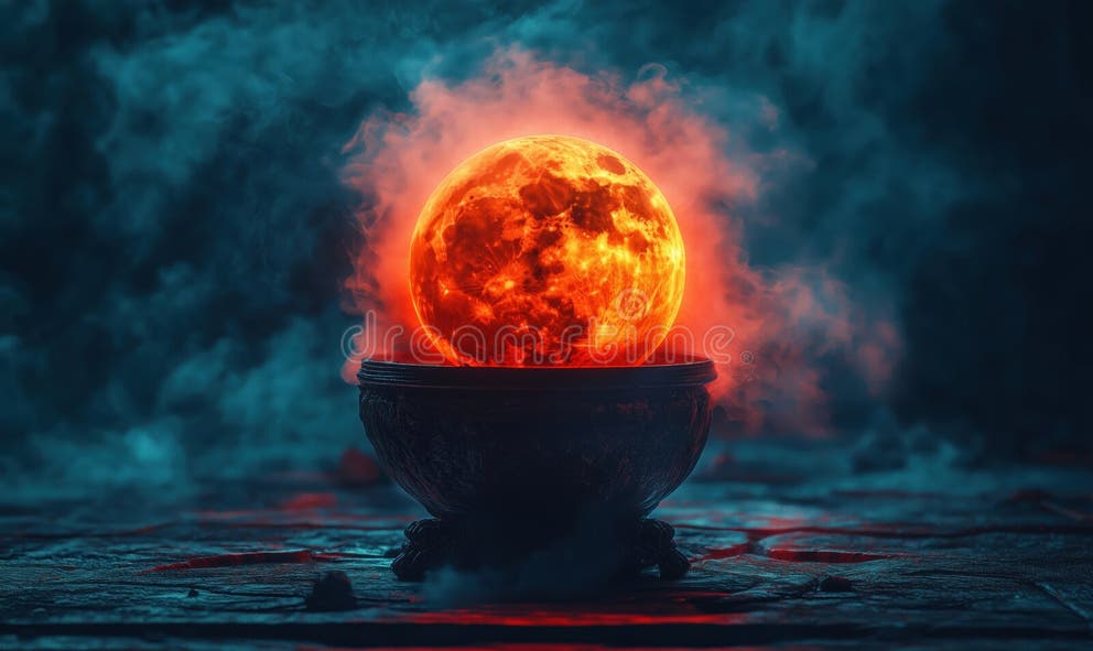 Glowing Orb of Fire Surrounded by Mystical Smoke in Dark Environment ...