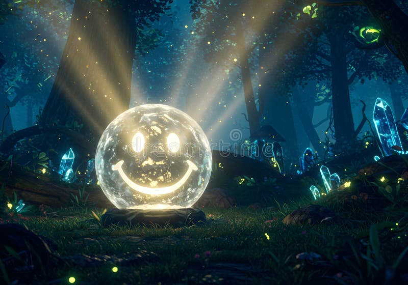 Glowing Orb Happy Face Forest Stock Illustration - Illustration of ...