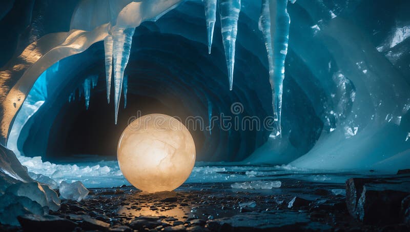 Luminous Sphere in a Glacial Ice Cave Stock Illustration - Illustration ...