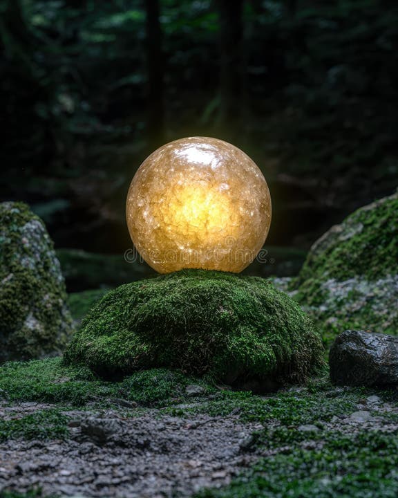 Glowing Orb on a Mossy Mound in a Forest. Stock Illustration ...