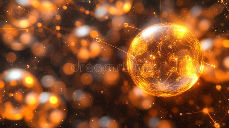 Glowing Orb Network in Cosmic Orange Space Stock Illustration ...