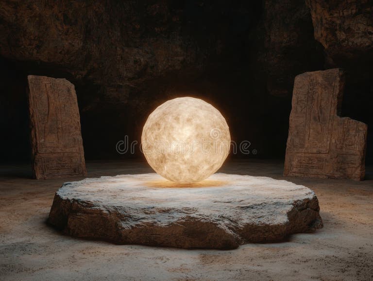 Glowing Orb on a Stone Platform in a Cave. Stock Illustration ...