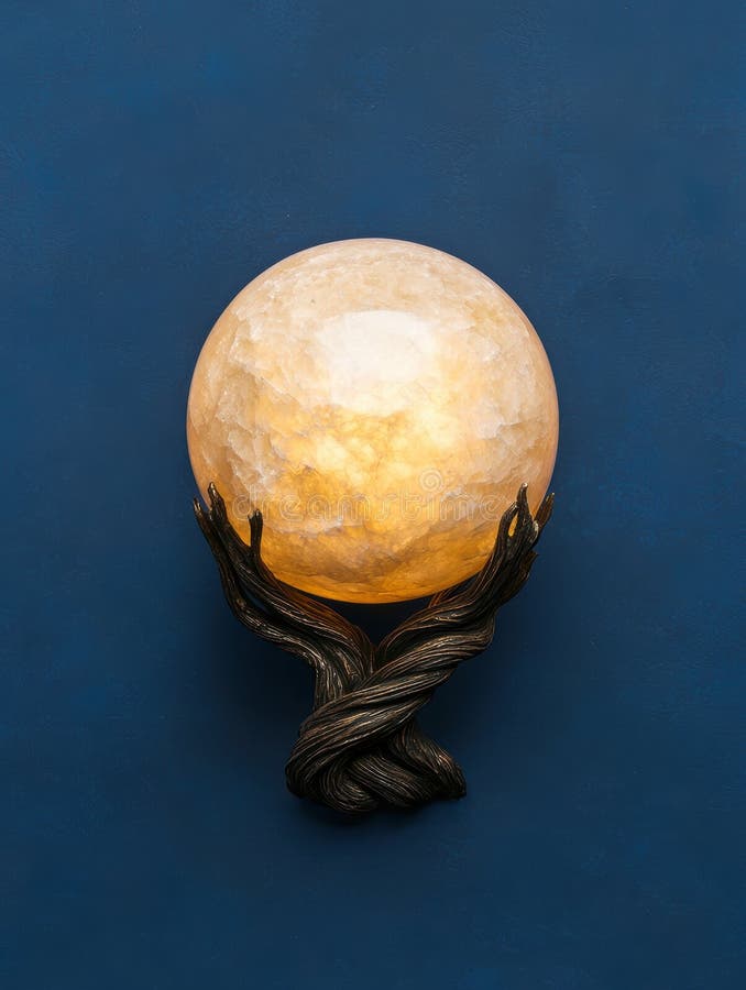 Glowing Orb Wall Lamp with Bronze Tree Branch Design Stock Illustration ...