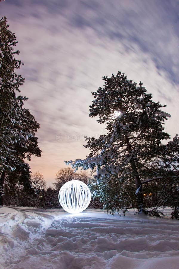 Glowing Orb in the Winter Pine Forest Stock Image - Image of plate ...