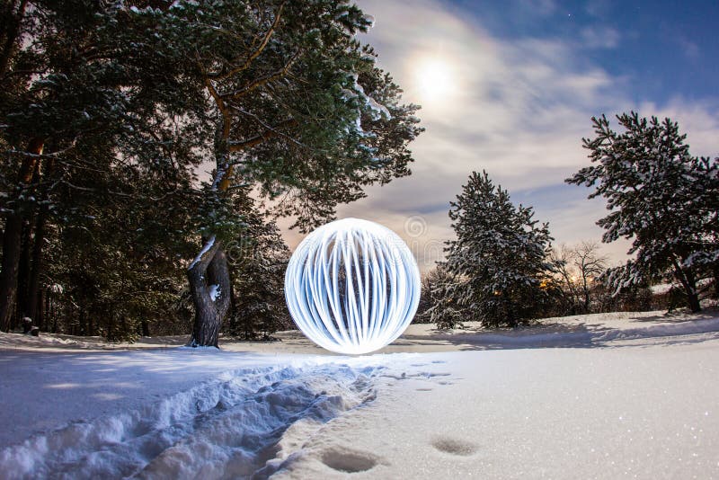 Glowing Orb in the Winter Pine Forest Stock Image - Image of plate ...