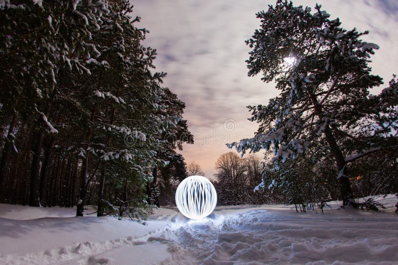 Glowing Orb in the Winter Pine Forest Stock Image - Image of plate ...