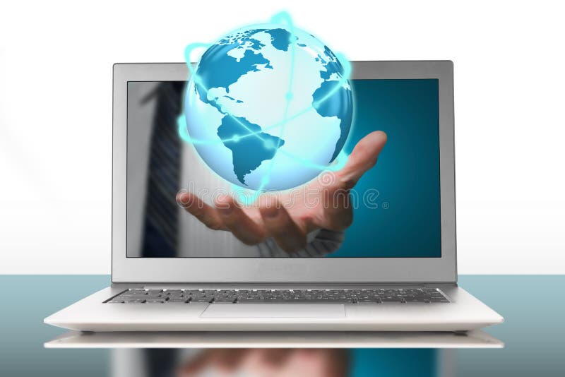 Glowing Orbit Globe Plam Laptop Stock Photos - Free & Royalty-Free ...