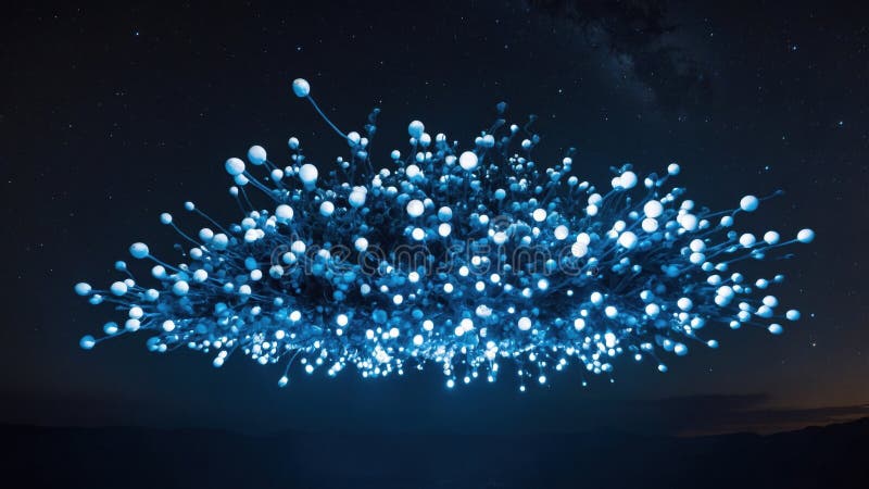 Glowing Orbs Connected by Filaments Floating in the Night Sky Stock ...