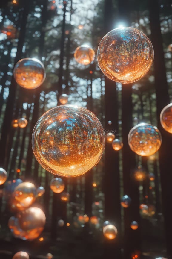 Glowing Orbs Falling through a Forest Mystical Scene Stock Illustration - Illustration of ...